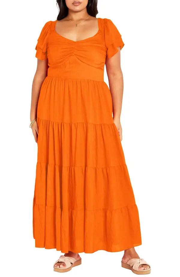 City Chic Ariella Tiered Dress In Tangerine - 40% Off | Editorialist