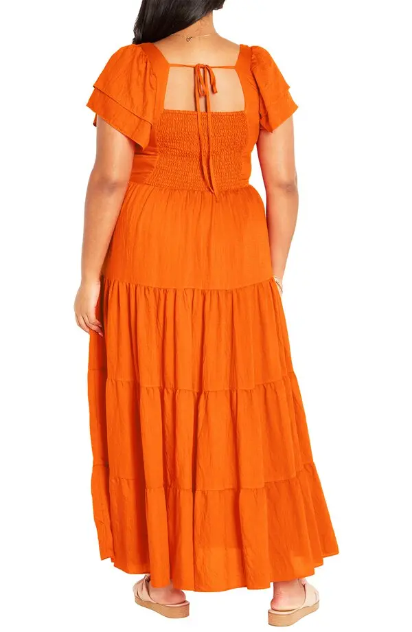 strapless open back dress Carrie orange halterneck flounced maxi dress