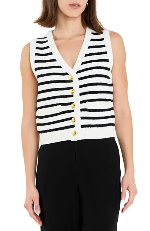 English Factory Striped Knit Vest - Ivory/black