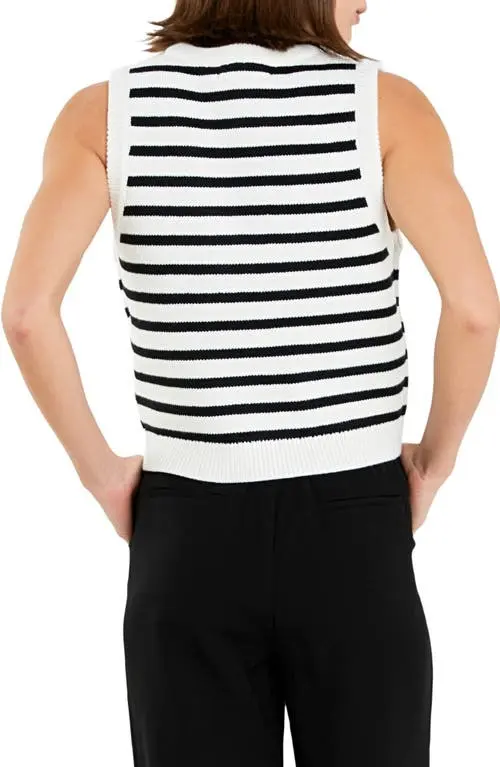 English Factory Striped Knit Vest - Ivory/black