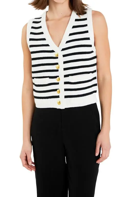 English Factory Striped Knit Vest - Ivory/black