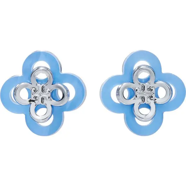 Tory Burch Kira Clover Stud Earrings - Tory Silver/blue