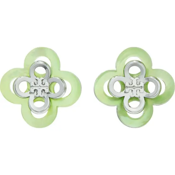 Tory Burch Kira Clover Stud Earrings - Tory Silver/mint
