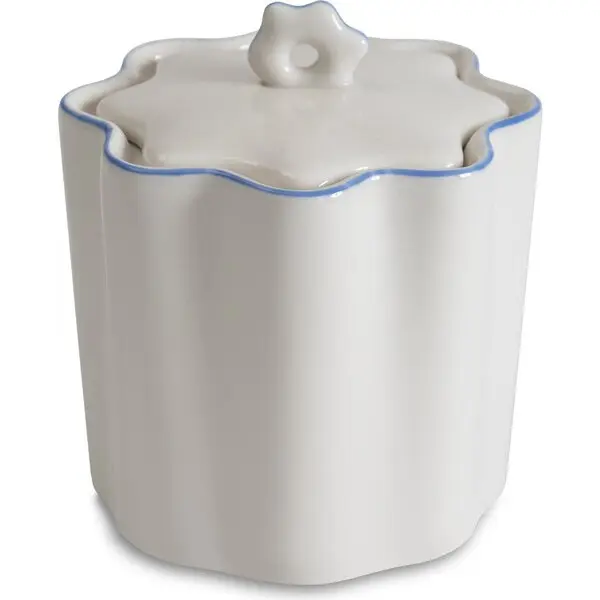 KASSATEX Le Marais Porcelain Cotton Ball Jar - White/ Cornflower Blue