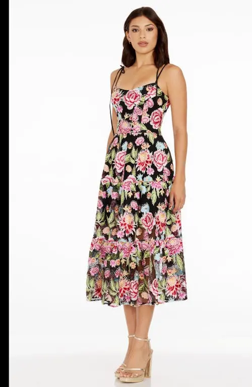 floral embroidered overlay midi dress Genevra Embroidered Overlay Midi Dress main image 0