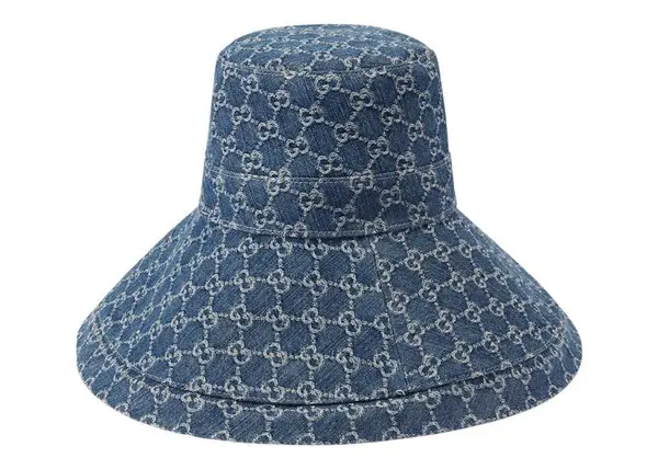 Gucci Gg Canvas Wide Brim Hat - Blue/ivory