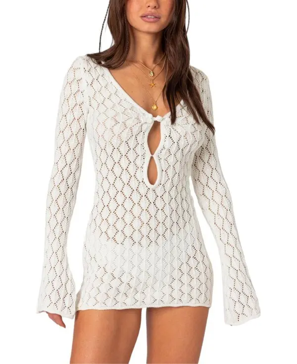 EDIKTED Crochet Mini Dress With Cut Out