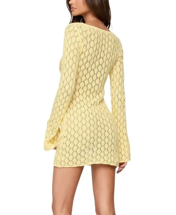 EDIKTED Crochet Mini Dress With Cut Out - Yellow