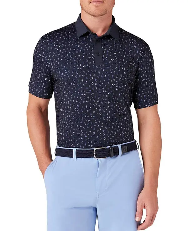 Mizzen+main Versa Short Sleeve Polo - Navy Floral+fauna