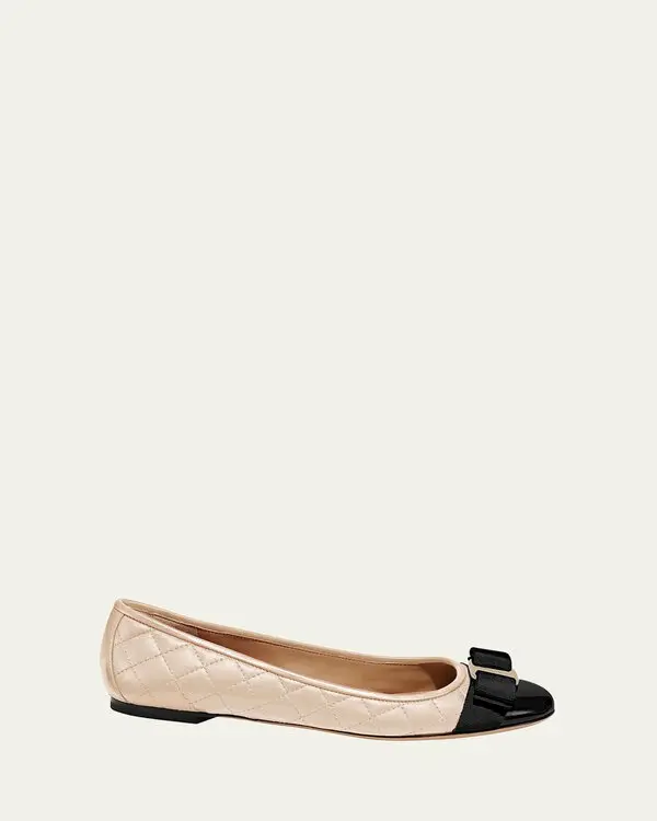 FERRAGAMO Varina Quilted Ballerina Flats - New Bisque/nero