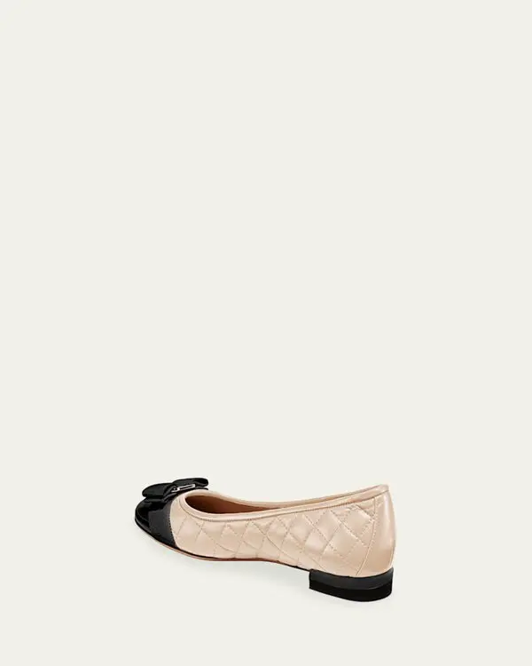 FERRAGAMO Varina Quilted Ballerina Flats - New Bisque/nero
