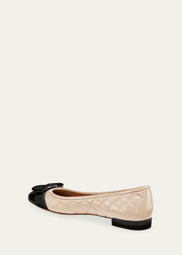 FERRAGAMO Varina Quilted Ballerina Flats - New Bisque/nero