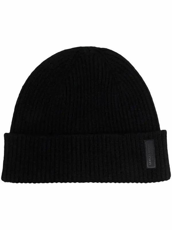 Giorgio Armani Ribbed Wool Beanie - Black