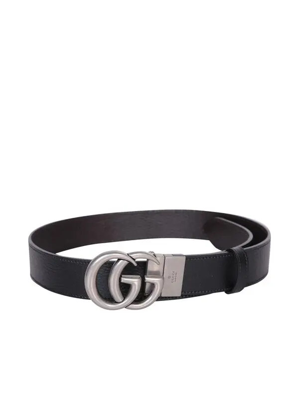 Gucci Leather Belt With Silver-tone Buckle - Black
