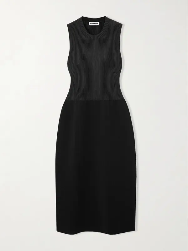 JIL SANDER Paneled Ribbed Midi Dress