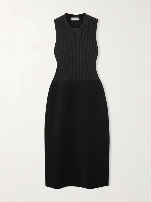 JIL SANDER Paneled Ribbed Midi Dress