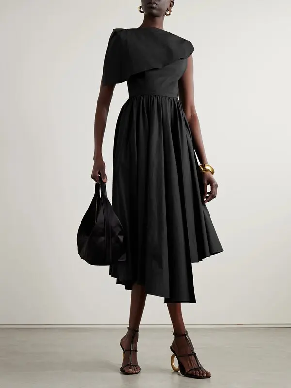 asymmetric poplin midi dress BOTTEGA VENETA Asymmetric pleated cotton-blend poplin midi dress