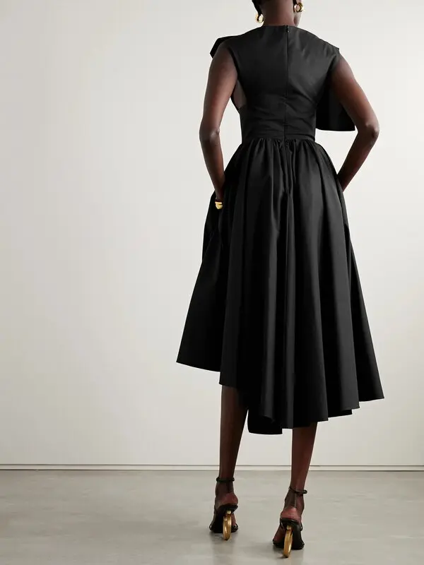Salon 1884 Net Sustain Evanne Asymmetric Pleated Cotton-Poplin Midi Dress  In Black - 60% Off | Editorialist