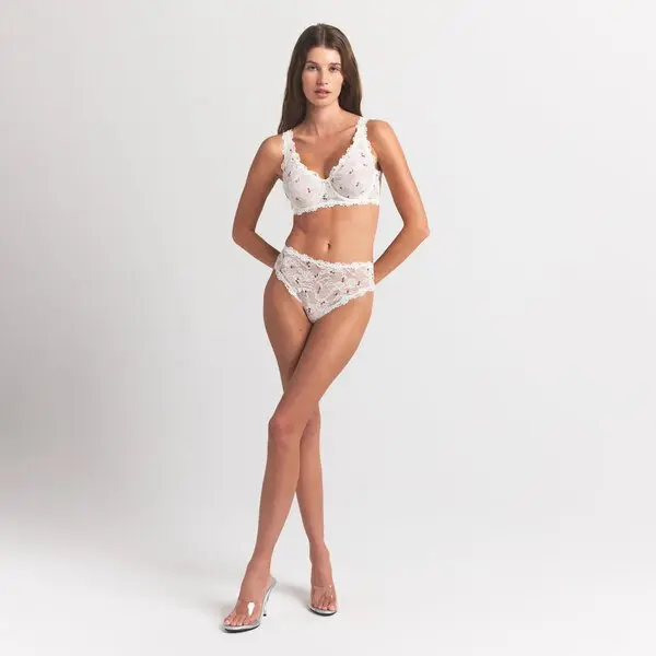 SKIMS Stretch Lace Unlined Full Coverage Bra - Ivory Cherry Print