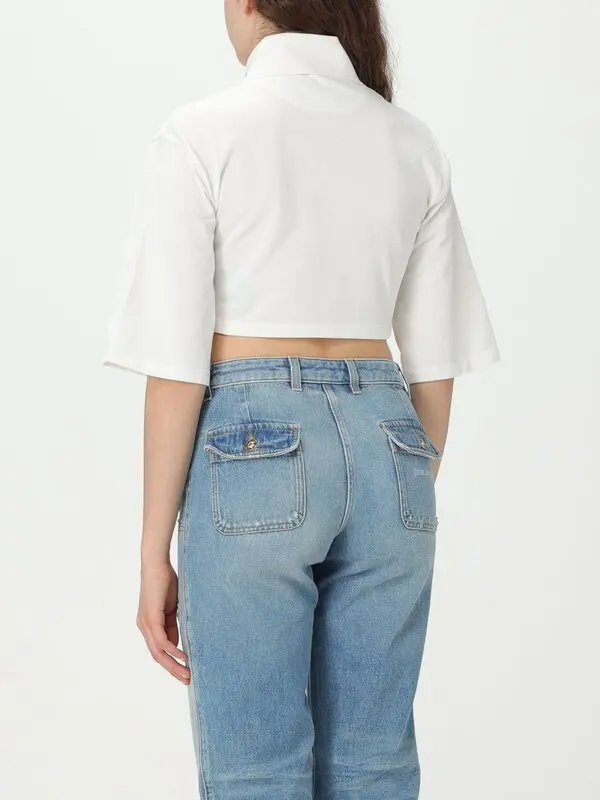 Palm Angels Cropped Polo Shirt With Embroidered Logo - White