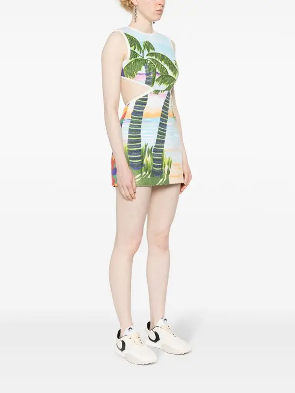 Marine Serre Beach Print Jacquard Mini Dress - Green