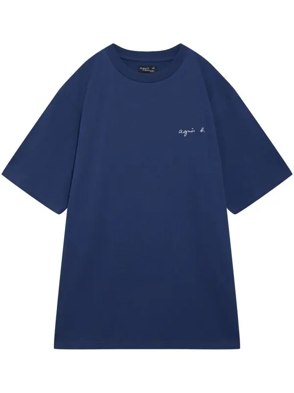 AGNES B. Logo-embroidered Cotton T-shirt - Blue