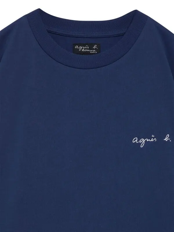 AGNES B. Logo-embroidered Cotton T-shirt - Blue