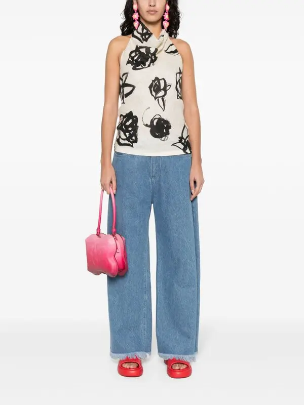 MSGM Floral Linen Halterneck Top