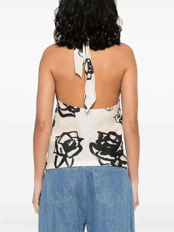 MSGM Floral Linen Halterneck Top