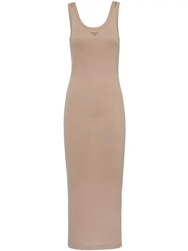 Prada Logo-triangle Ribbed-knit Dress - Neutrals