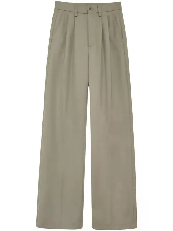 ANINE BING Carrie Pleat-detail Wool Trousers - Grey