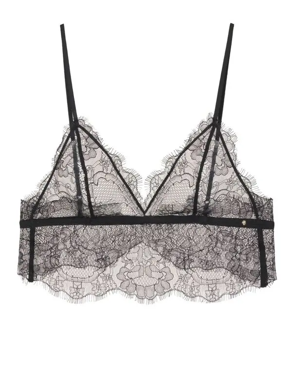 ANINE BING Lace Scallop-hem Bralette - Black