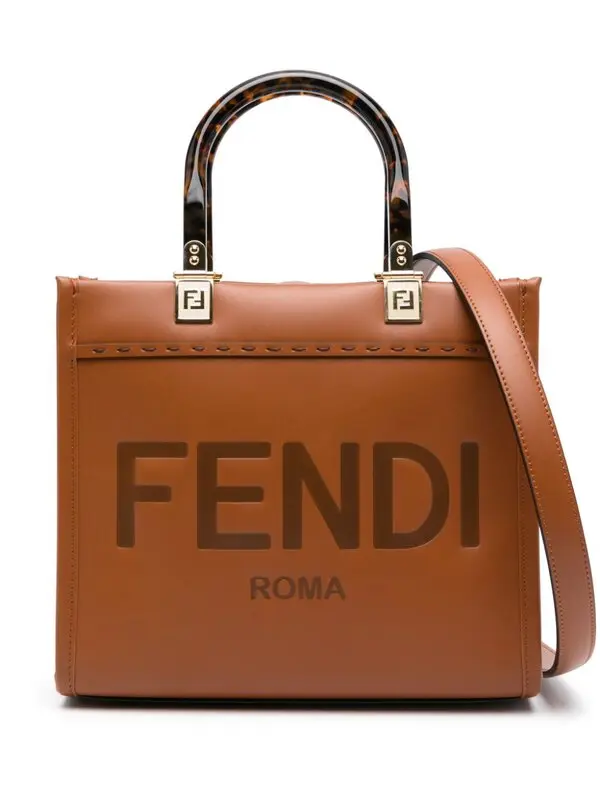 Fendi Small Sunshine Leather Tote Bag - Brown