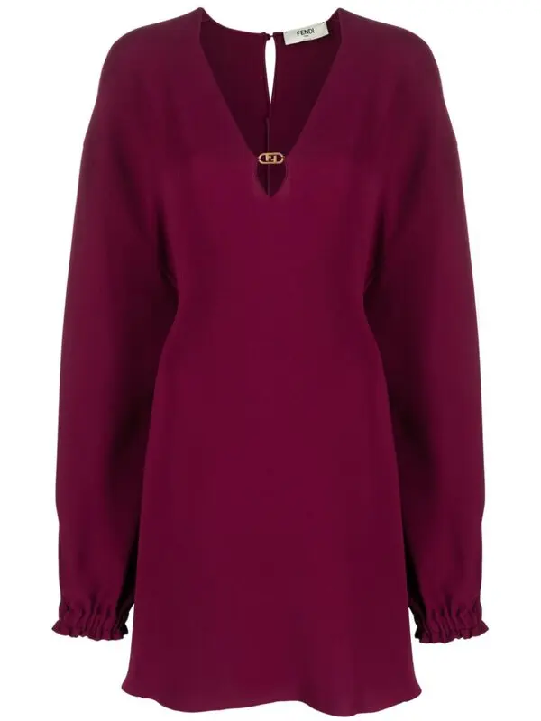 Fendi Cady Silk Minidress With Logo Plaque - Red