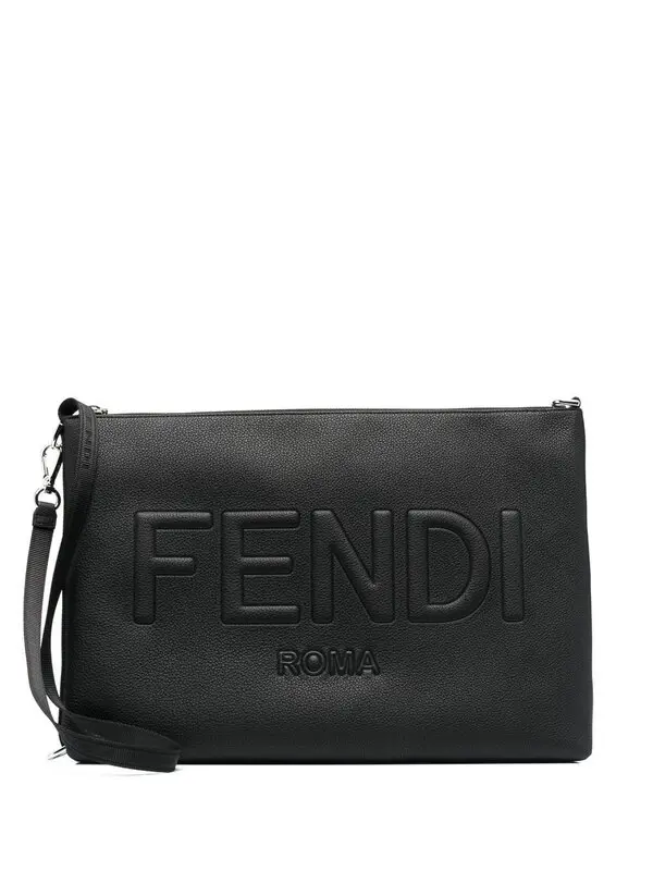 Fendi Embossed-logo Clutch - Black