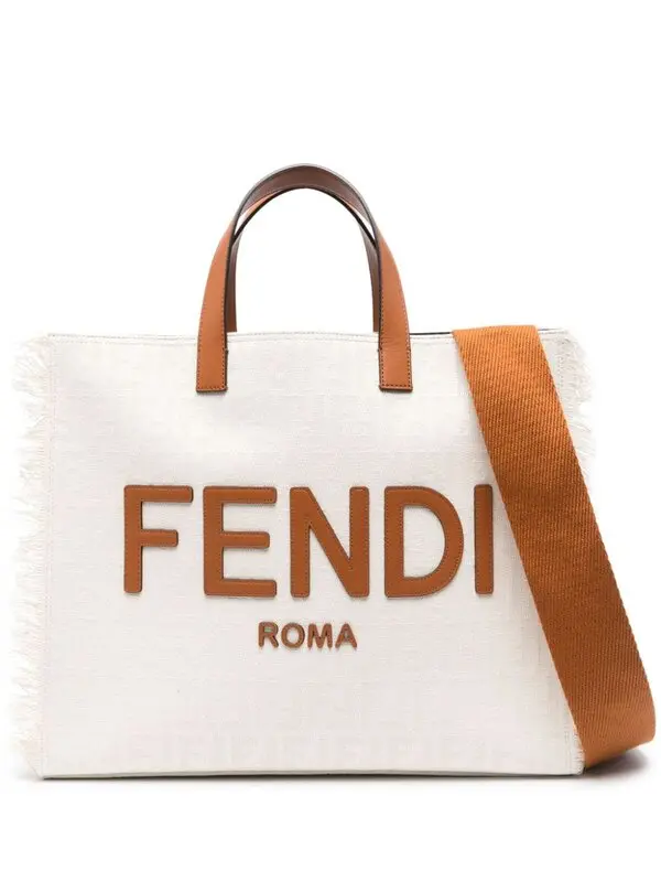 Fendi Jacquard-logo Canvas Tote - Neutrals