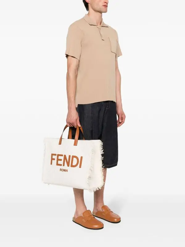 Fendi Jacquard-logo Canvas Tote - Neutrals