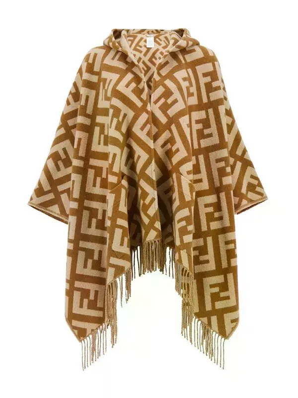 Fendi Jacquard Cashmere Poncho - Brown