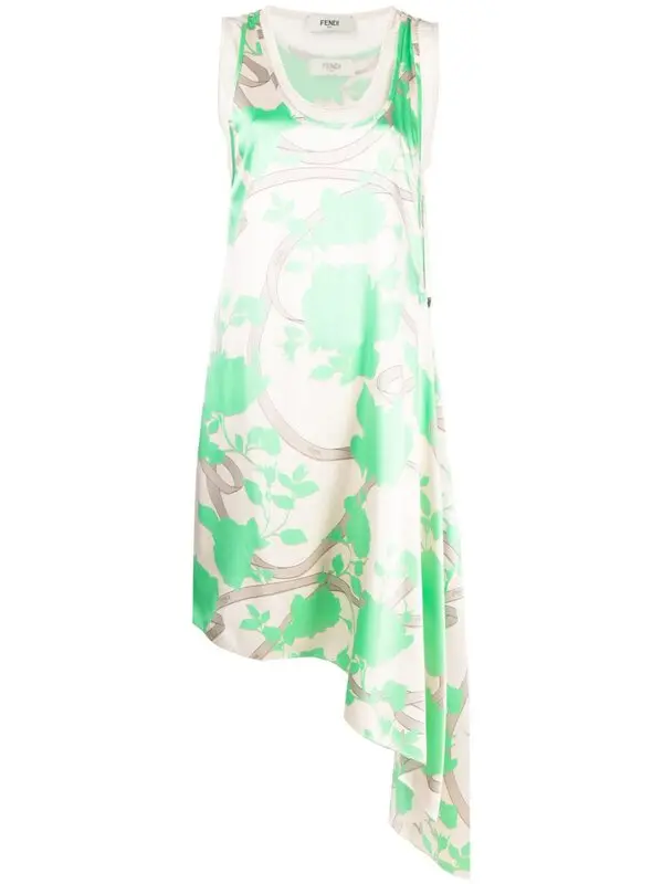 Fendi Floral-motif Draped Silk Dress - Neutrals