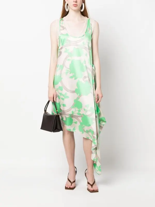 Fendi Floral-motif Draped Silk Dress - Neutrals