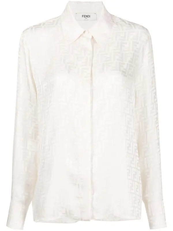 Fendi Ff-jacquard Silk Shirt - Neutrals