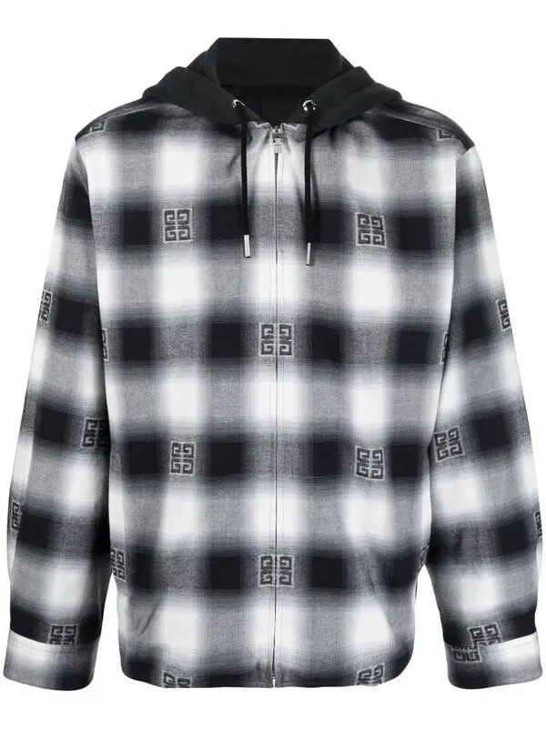 Givenchy Check-pattern Oversize Hooded Shirt Jacket - Black