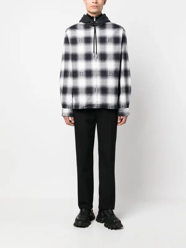 Givenchy Check-pattern Oversize Hooded Shirt Jacket - Black