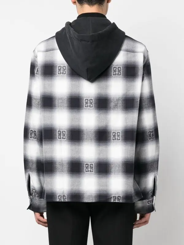 Givenchy Check-pattern Oversize Hooded Shirt Jacket - Black
