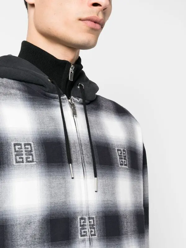 Givenchy Check-pattern Oversize Hooded Shirt Jacket - Black