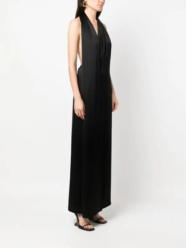 loewe black dress long LOEWE BLACK DRAPED DRESS WITH GOLD CHAIN DETAIL - SIZE 36