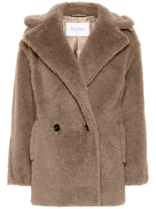 Max Mara Faux Fur Double-breasted Coat - Brown