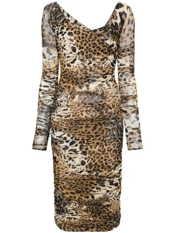 Roberto Cavalli Leopard-print Mesh Midi Dress