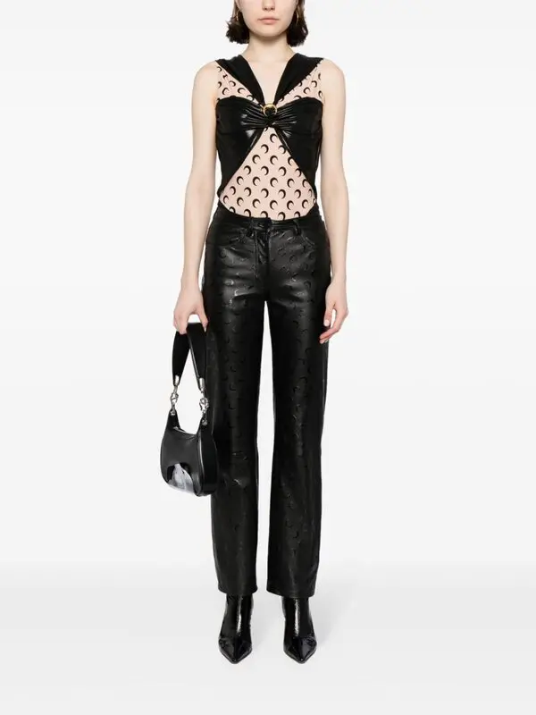 MARINE SERRE Logo-print Panelled Bodysuit - Black