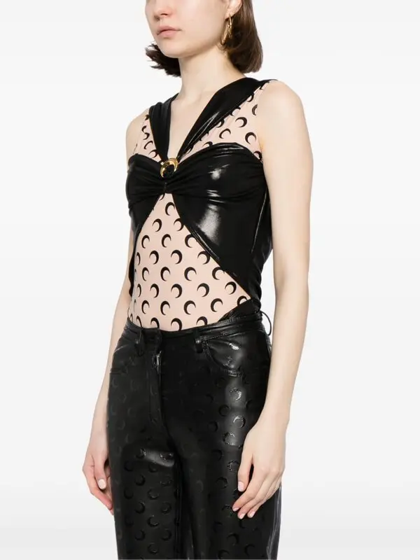 MARINE SERRE Logo-print Panelled Bodysuit - Black